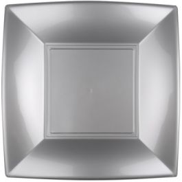 8 grandes assiettes plates carrées grise